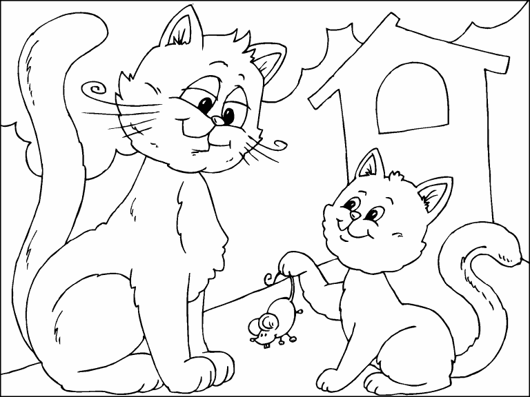 Father Cat and Kitten coloring page - Coloring Pages 4 U