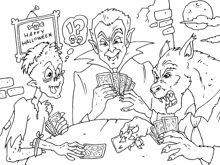 Monsters playing Cards coloring page - Coloring Pages 4 U